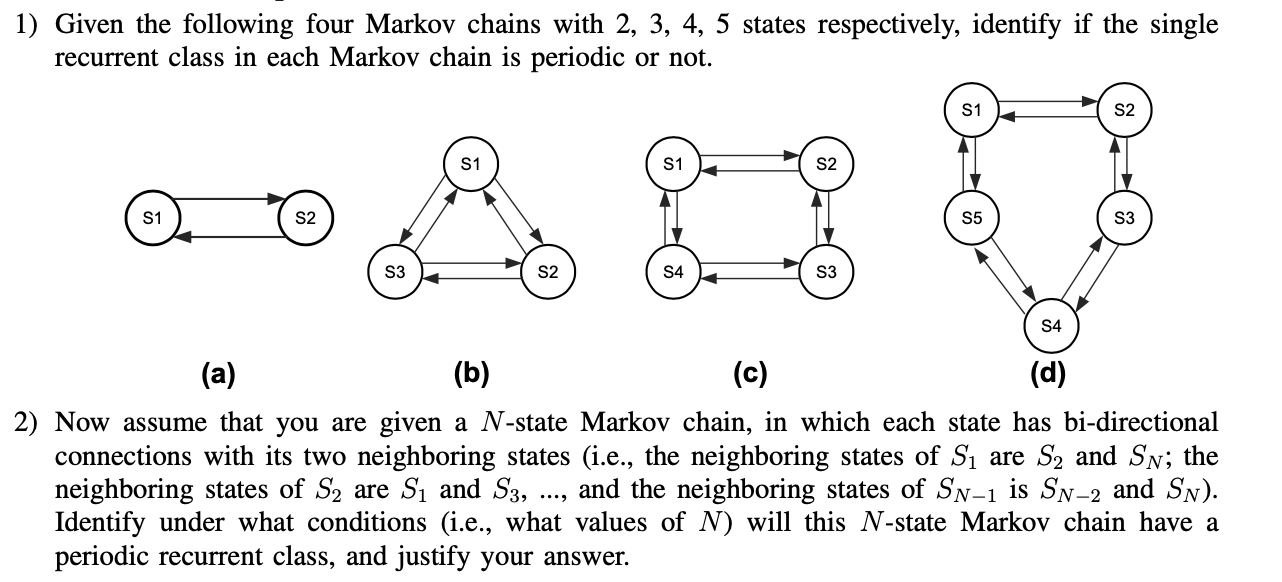 1) Given the following four Markov chains with 2, 3, | Chegg.com
