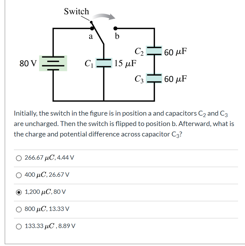 Solved Switch b а C2 15 μF 60 HF CI 80 V | 60 uF C3 | Chegg.com