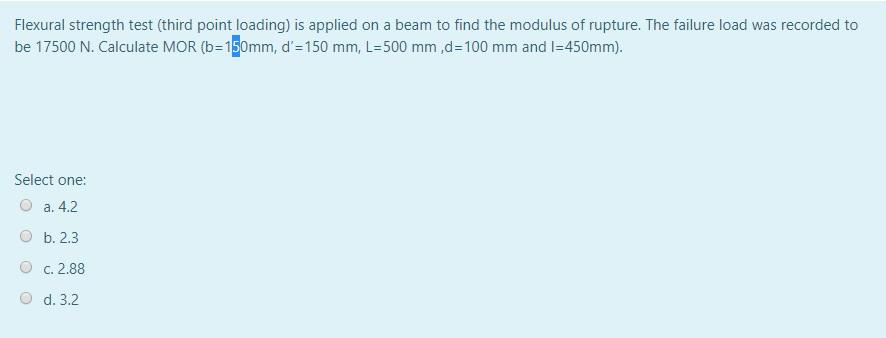 Solved Flexural strength test (third point loading) is | Chegg.com