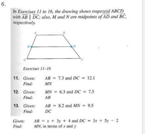 Solved In Exercises 11 to 16, the drawing shows trapezoid | Chegg.com