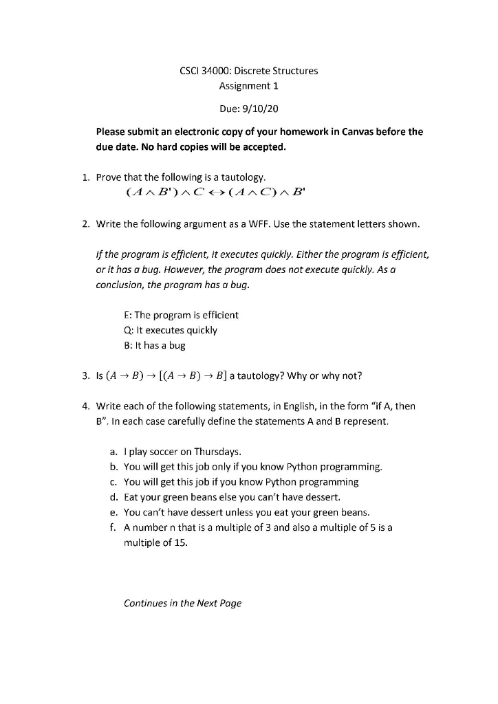 Solved CSCI 34000: Discrete Structures Assignment 1 Due: | Chegg.com