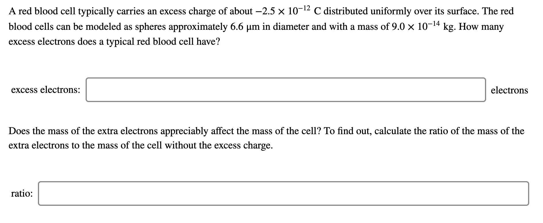 Solved A red blood cell typically carries an excess charge | Chegg.com