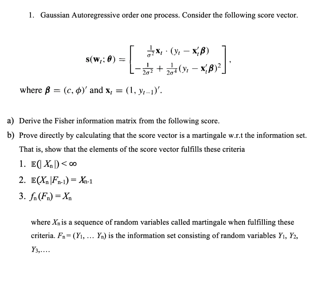 1. Gaussian Autoregressive order one process. | Chegg.com