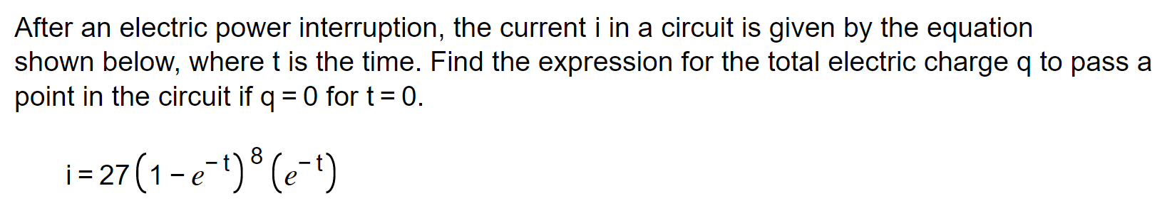 Solved After an electric power interruption, the current i | Chegg.com