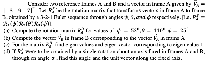 Solved Consider two reference frames A and B and a vector in | Chegg.com