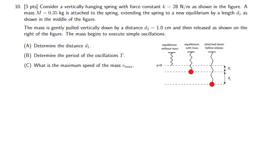 Solved 10. [3 pts] Consider a vertically hanging spring with | Chegg.com