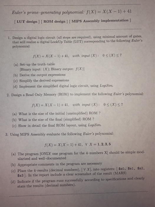 Euler's prime-generating polynomial: f(X) X(X -1) +41 | Chegg.com