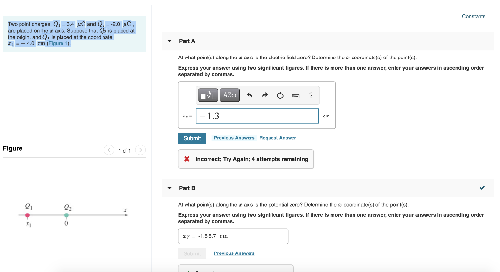 Solved Two point charges, Q1Q1Q_1 = 3.4 μCμC and Q2Q2Q_2 | Chegg.com