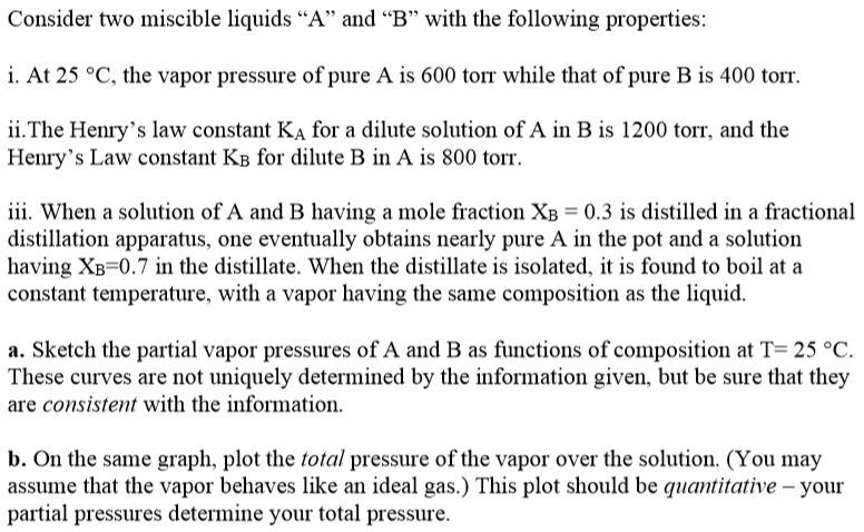 Solved Consider two miscible liquids "A" and "B" with the | Chegg.com