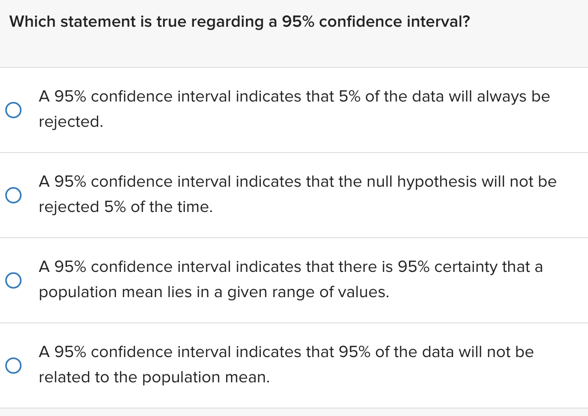 Solved Which statement is true regarding a 95% confidence | Chegg.com