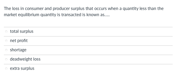 Solved The loss in consumer and producer surplus that occurs | Chegg.com