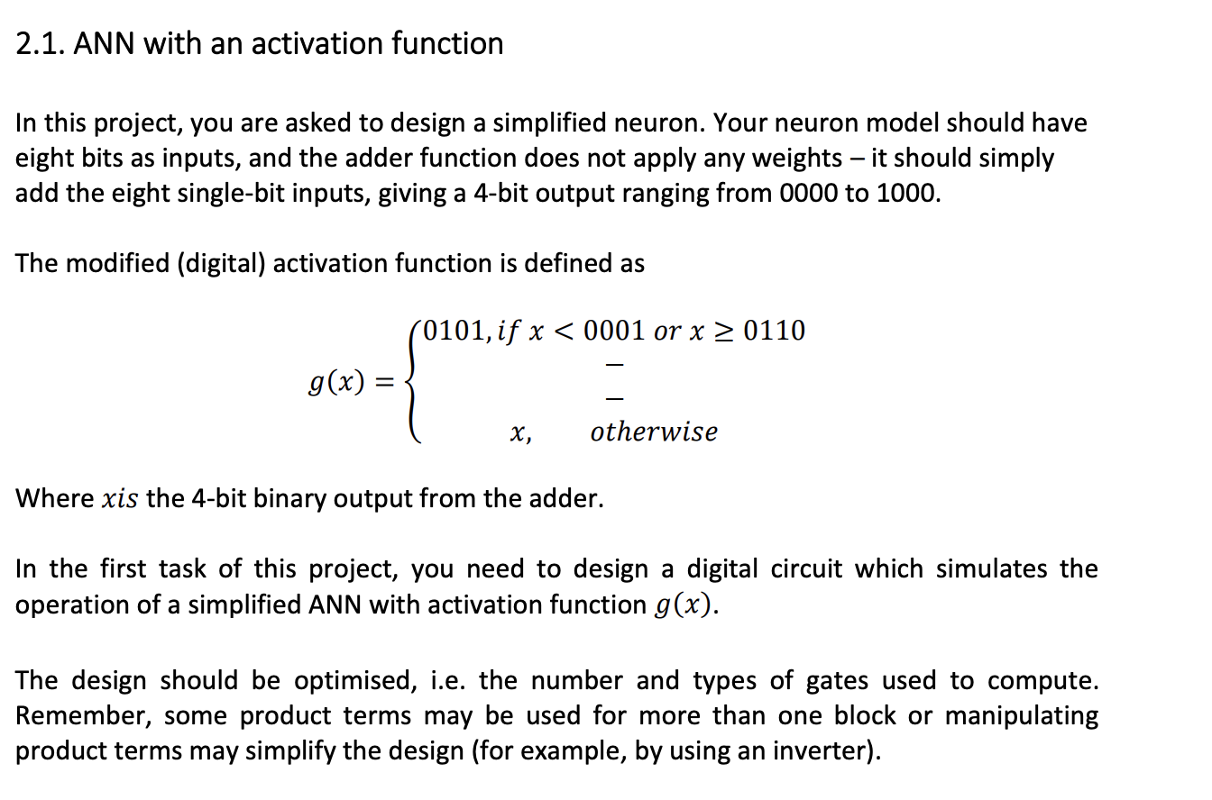 Solved 2.1. ANN with an activation function In this project, | Chegg.com
