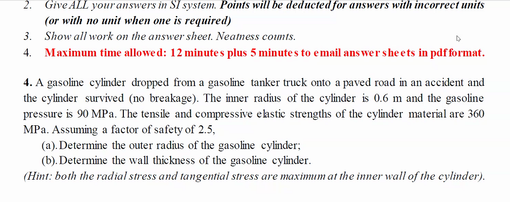 Solved A Gasoline cylinder dropped from a gasoline tanker | Chegg.com