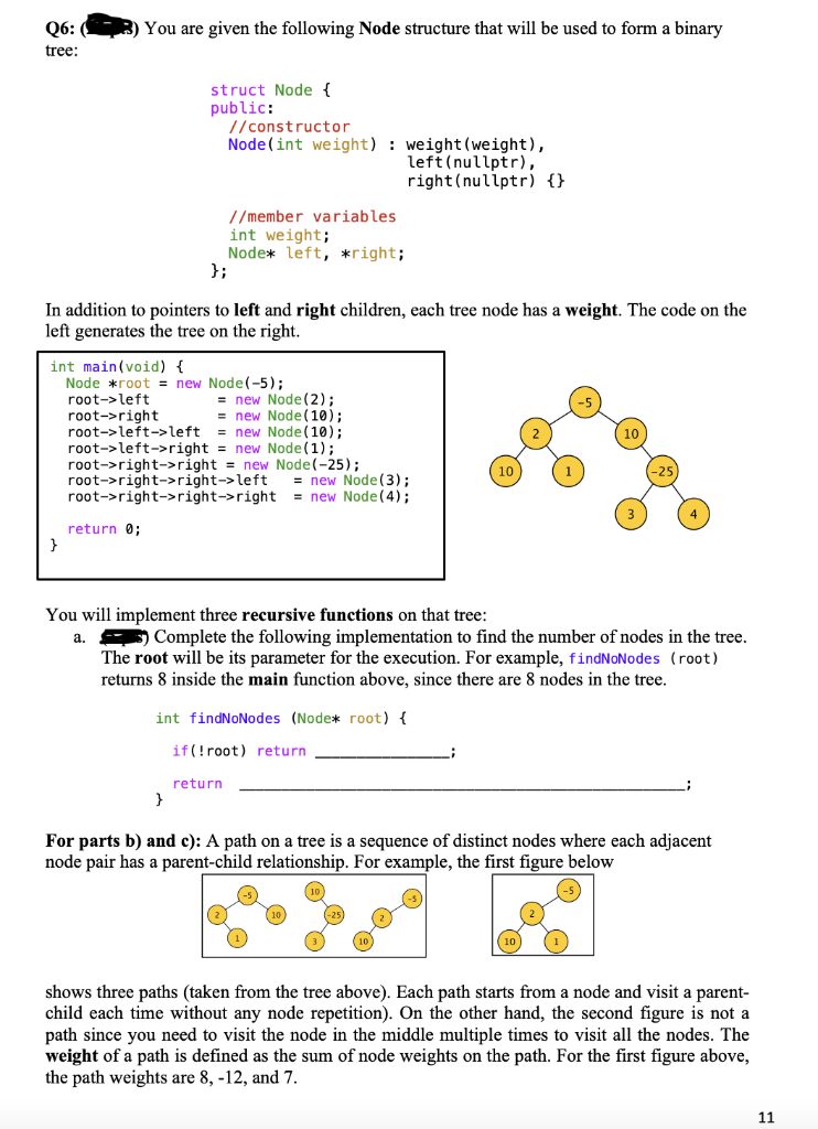 Solved Q6: ( - You are given the following Node structure | Chegg.com