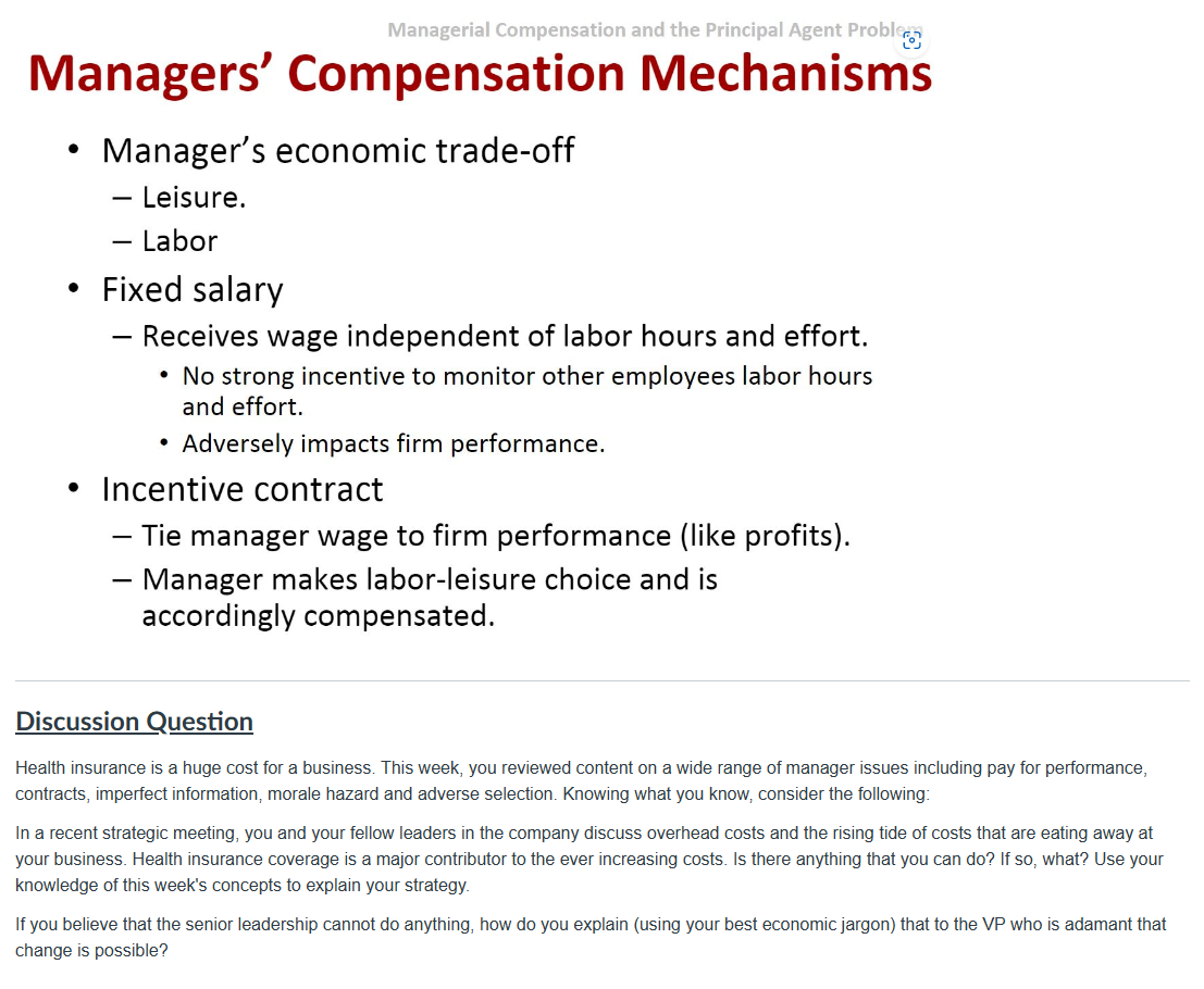 Solved Managers' Compensation Mechanisms - Manager's | Chegg.com