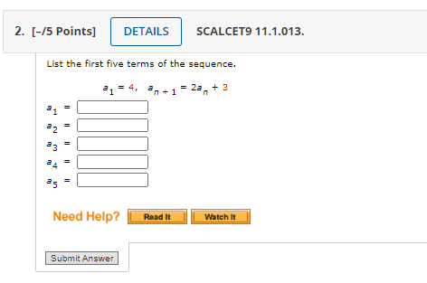Solved 1. (-15 Points) DETAILS SCALCET9 11.1.007. List the | Chegg.com