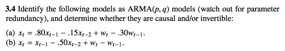 Solved 3.4 Identify the following models as ARMA(p, q) | Chegg.com