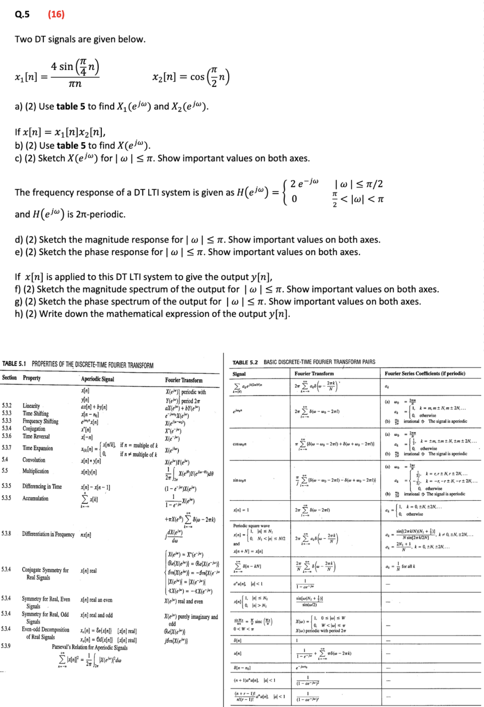 Q. 5Two DT ﻿signals are given | Chegg.com