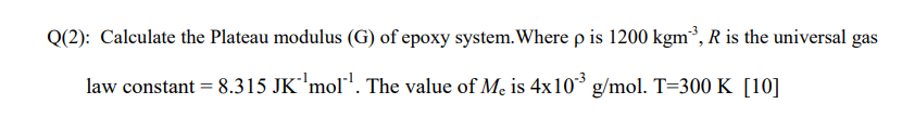 Solved Q(2): Calculate the Plateau modulus (G) of epoxy | Chegg.com