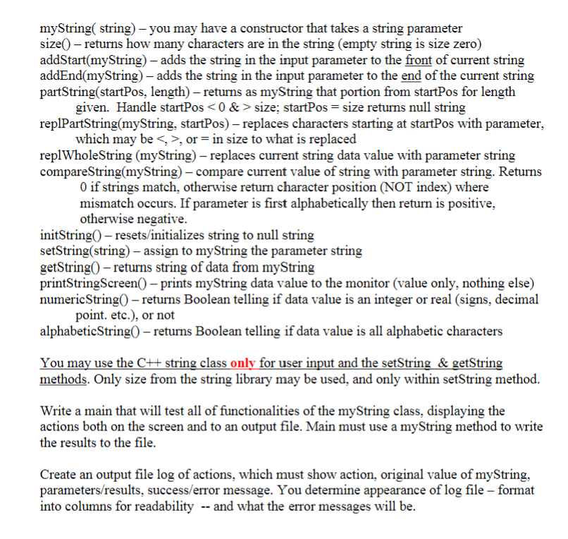 Solved You are to create your own version of a string class | Chegg.com