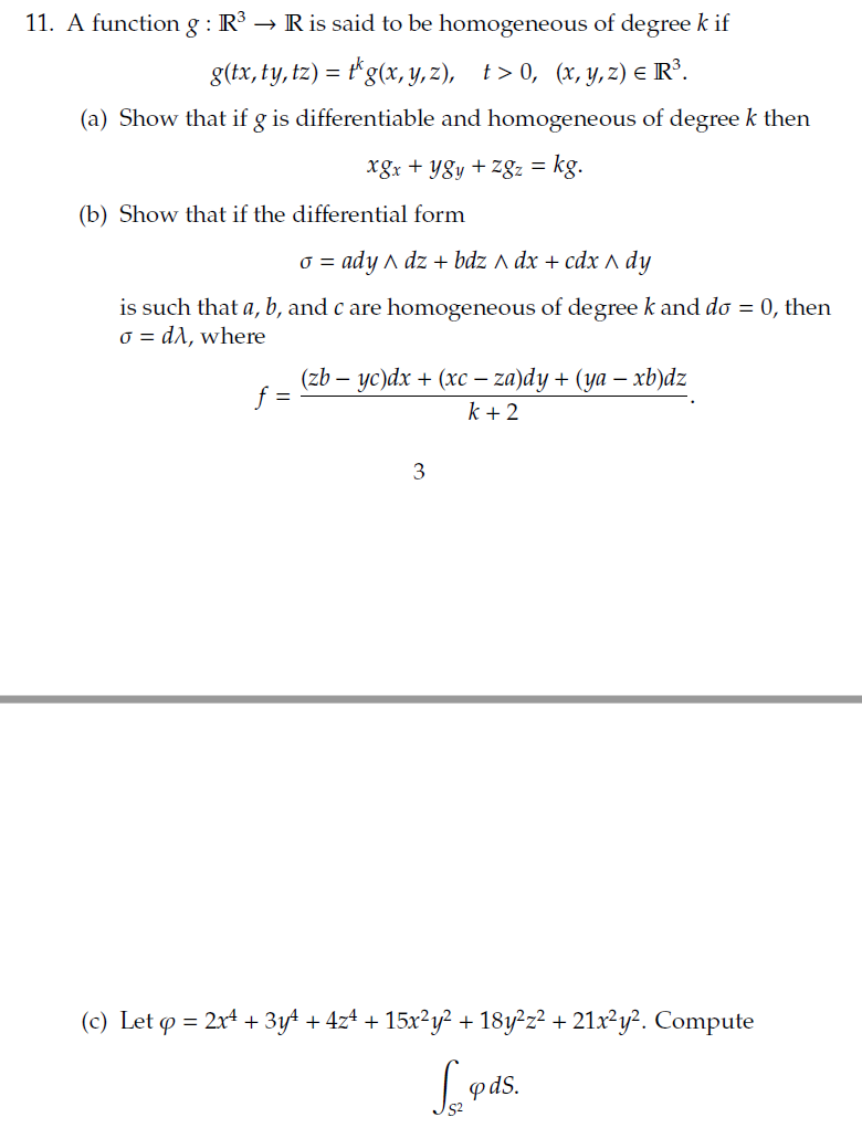 Solved 11. A function g:R3→R is said to be homogeneous of | Chegg.com