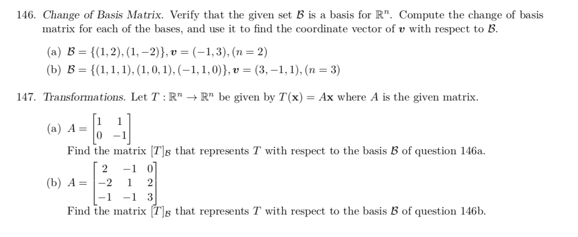 Solved 146. Change of Basis Matrix. Verify that the given | Chegg.com