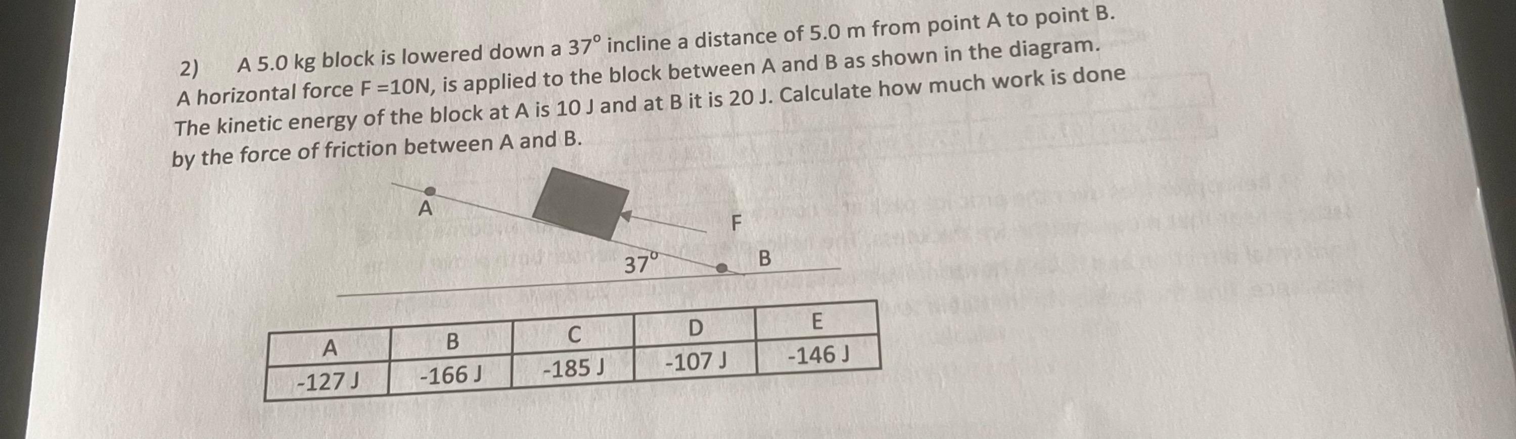 Solved 2) A5.0 kg block is lowered down a 37∘ incline a | Chegg.com