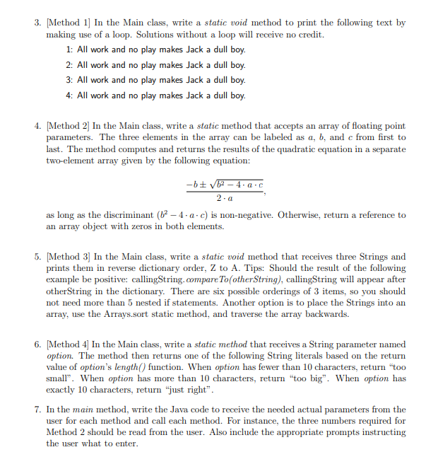 Solved 3. [Method 1] In the Main class, write a static void | Chegg.com