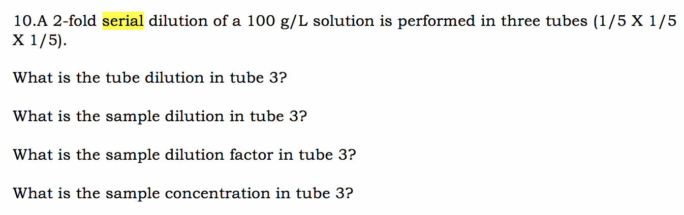 Solved 10.A 2-fold serial dilution of a 100 g/L solution is | Chegg.com