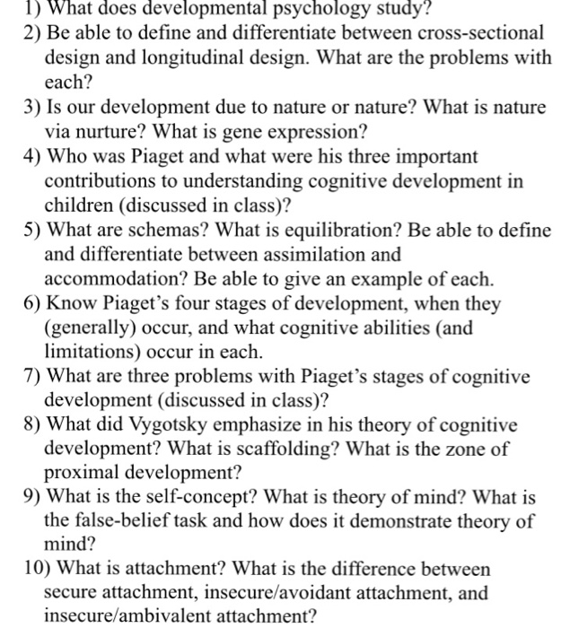 Solved 1) What does developmental psychology study? 2) Be | Chegg.com