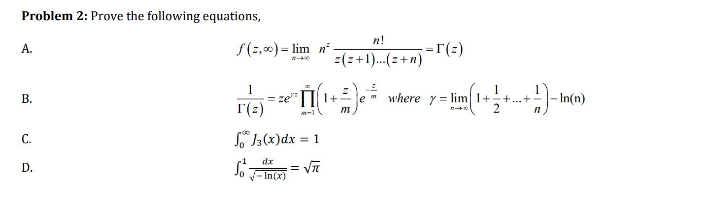 Solved Problem 2: Prove the following equations, A. | Chegg.com
