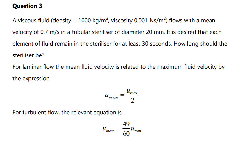 Solved A viscous fluid (density =1000 kg/m3, viscosity | Chegg.com