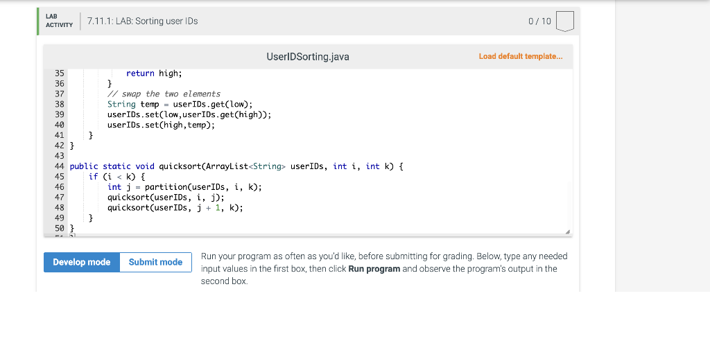 Solved 0/10 Load default template... Run your program as | Chegg.com