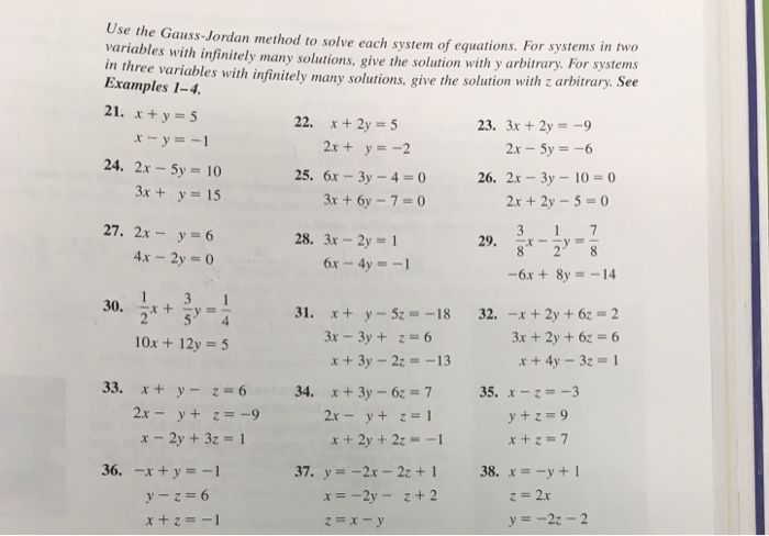 Solved Use the Gauss-Jordan method to solve each system of | Chegg.com
