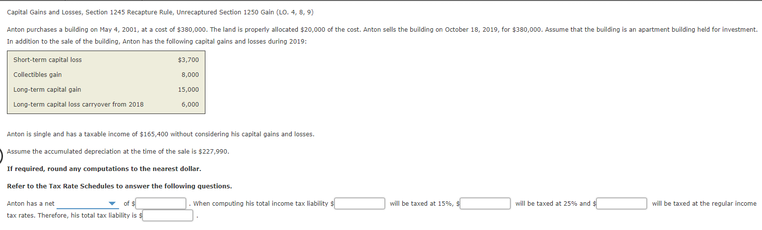 Solved Capital Gains and Losses, Section 1245 Recapture | Chegg.com