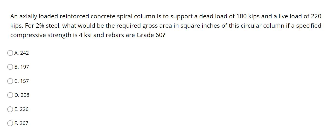 Solved An axially loaded reinforced concrete spiral column | Chegg.com