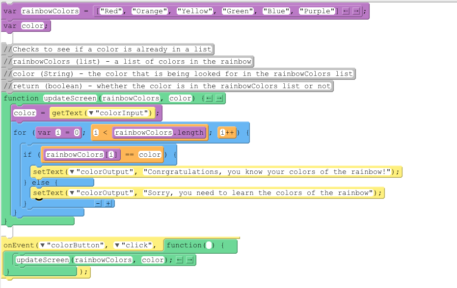 Solved var rainbowColors = "Red" "Orange", "Yellow" "Green" | Chegg.com