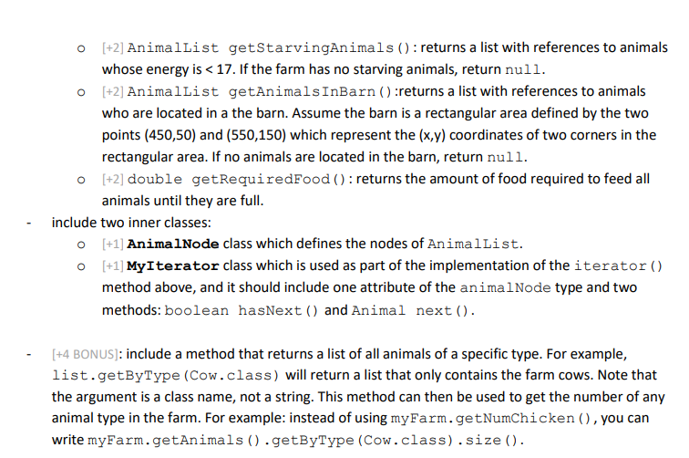 Java: Create a custom linked list, called AnimalList, | Chegg.com