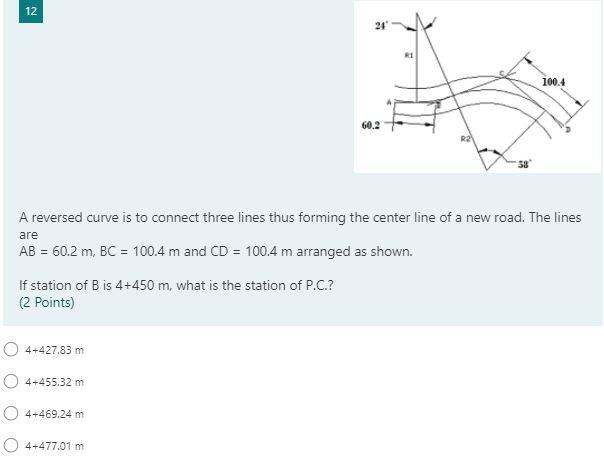 Solved 12 24 100.4 A reversed curve is to connect three | Chegg.com