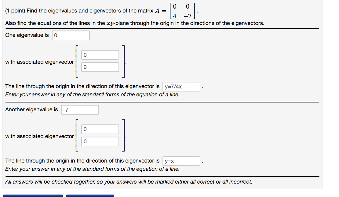 Solved 0 (1 point) Find the eigenvalues and eigenvectors of | Chegg.com