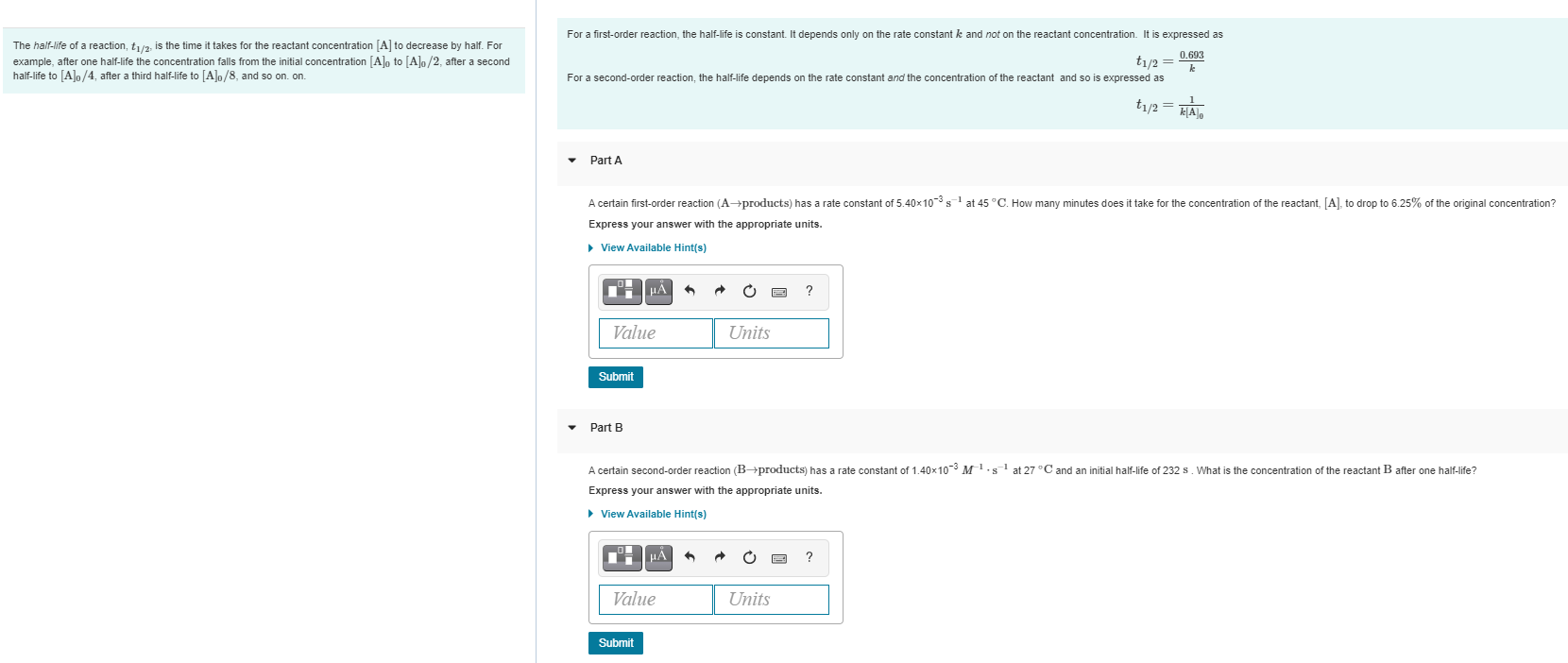 Solved The half-life of a reaction, t1/2, is the time it | Chegg.com