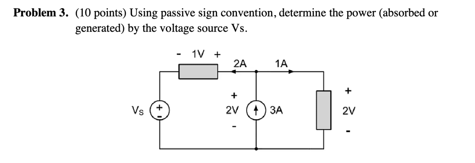 Solved Problem 3. (10 points) Using passive sign convention, | Chegg.com