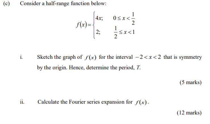 Solved (c) Consider a half-range function below: f(x)= 0 | Chegg.com