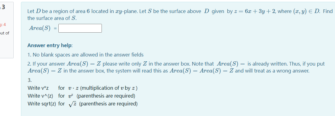 Solved Let D be a region of area 6 located in xy-plane. Let | Chegg.com