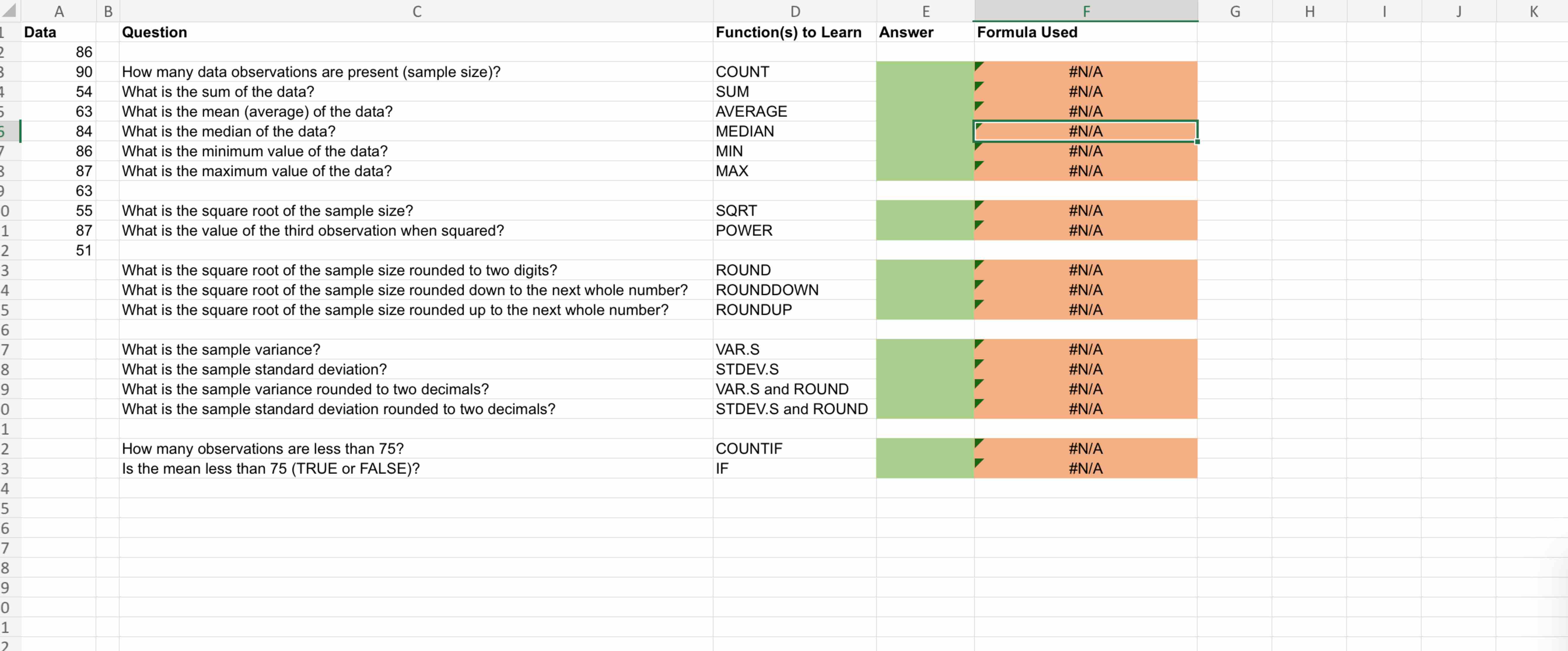 Solved 2 0 Excel Activity 1 Basic Excel Functions Chegg