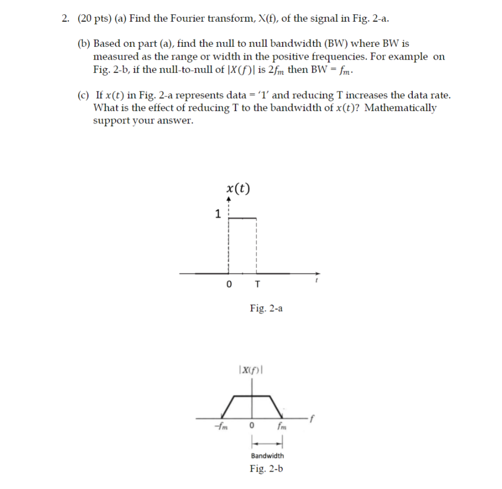 Solved (20 pts) (a) Find the Fourier transform, χ(f), of the | Chegg.com