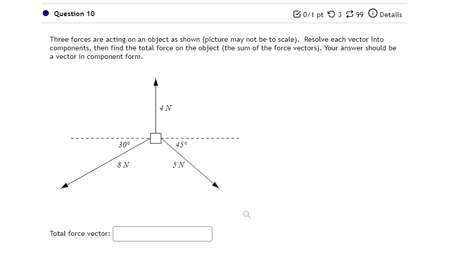 Solved Question 10 B0/1 pt 399 Details Three forces are | Chegg.com Solved Question 10 B0/1 pt 399 Details Three forces are | Chegg.com