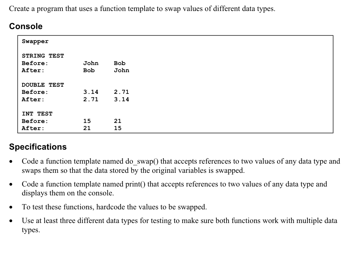 (Solved) : Create Program Uses Function Template Swap Values Different ... (Solved) : Create Program Uses Function Template Swap Values Different ...