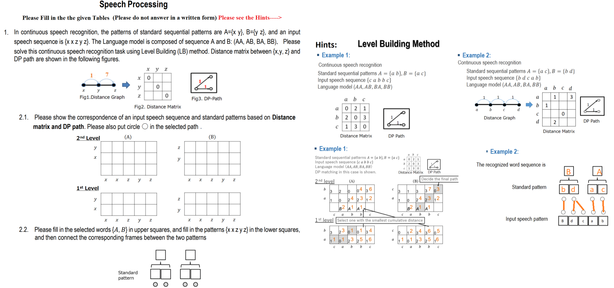 Solved Speech Processing Please Fill in the the given Tables | Chegg.com