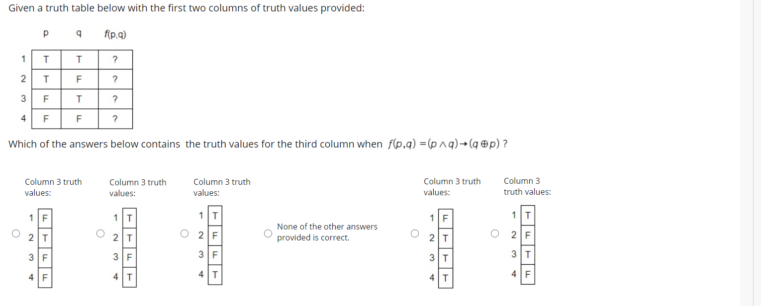 Solved Given a truth table below with the first two columns | Chegg.com